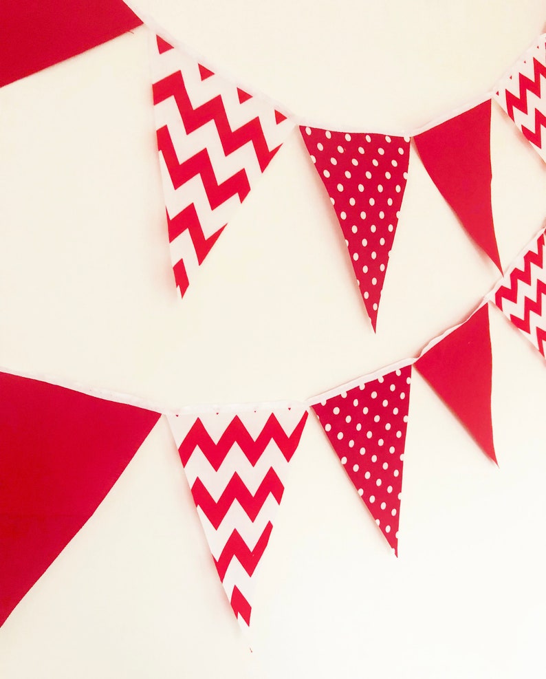 Bunting, Banner Fabric Pennant Garland Flags, Red, Polka Dot, Chevron ...