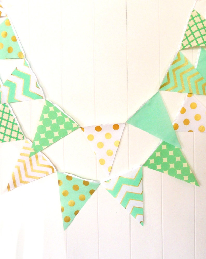 Fabric Banner Bunting Metallic Gold Mint Turquoise Pennant | Etsy