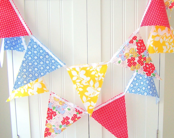 Party Banner, Bunting, Fabric Pennant Flags, Flowers, Wedding Garland ...
