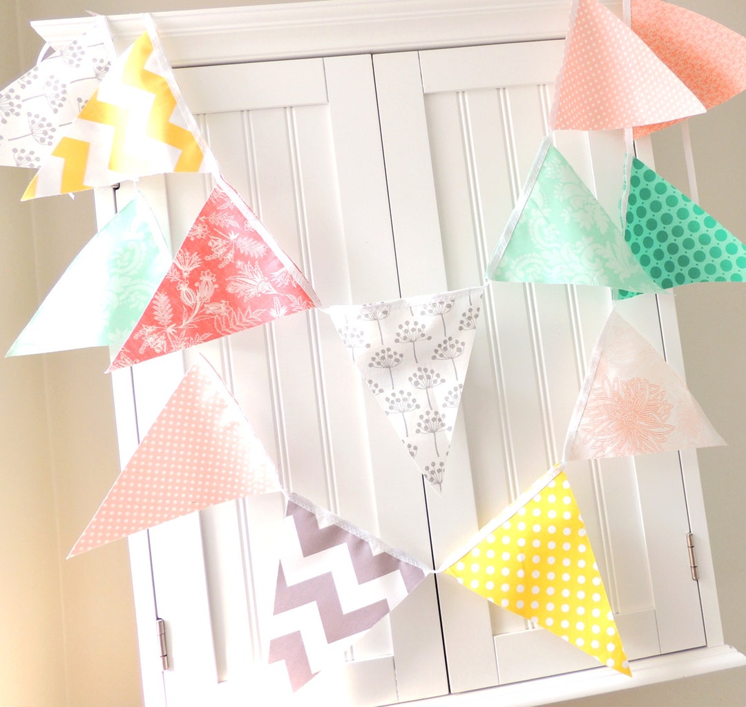 Banner, Bunting, Fabric Pennant Flag Wedding Garland, Photo Prop Baby ...