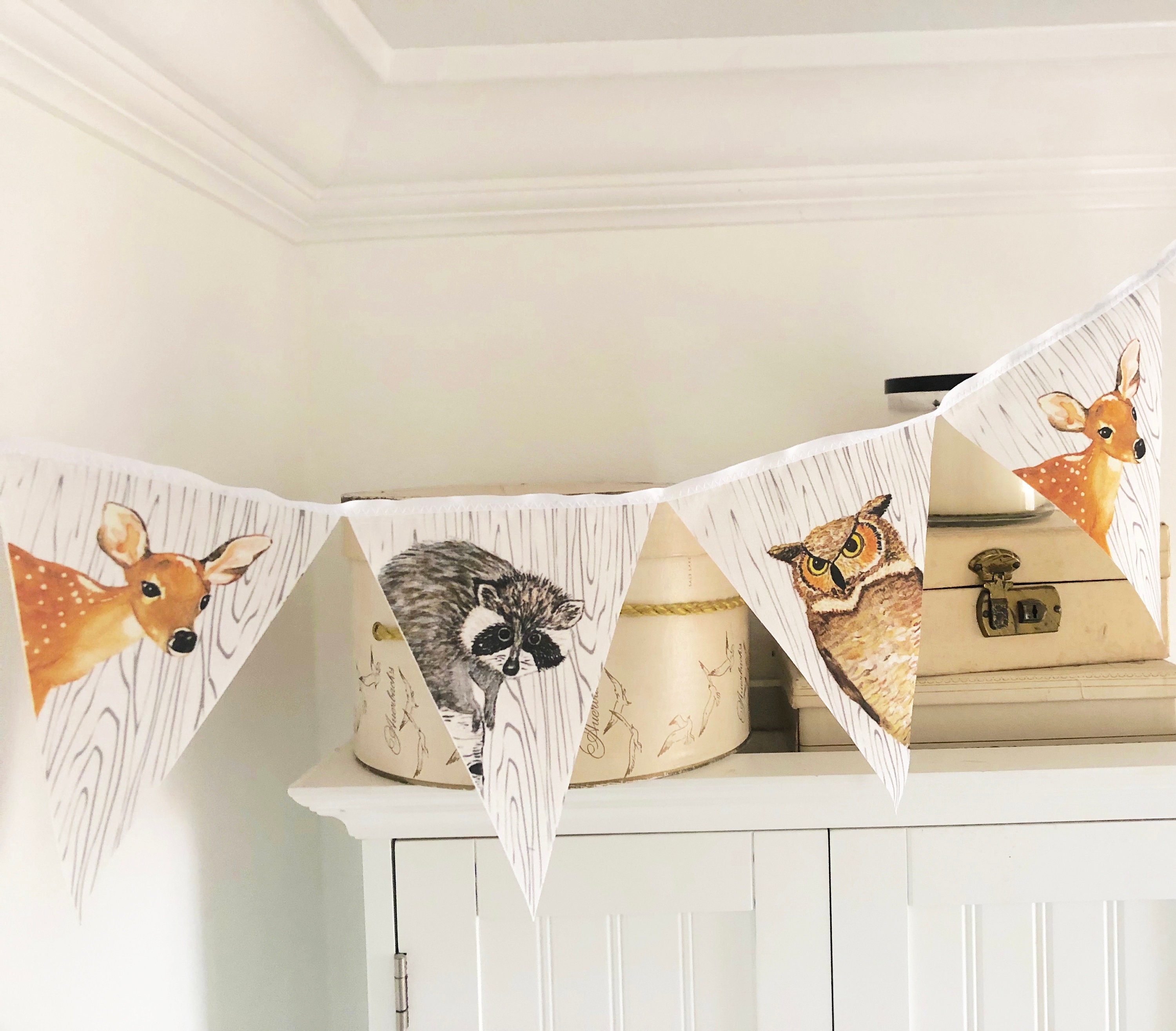 Woodland Animal Banner Fabric Garland Flags Watercolor Decor | Etsy