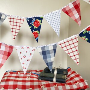 Picnic Gingham Banner, Bunting, Fabric Pennant Floral Garland Flags ...