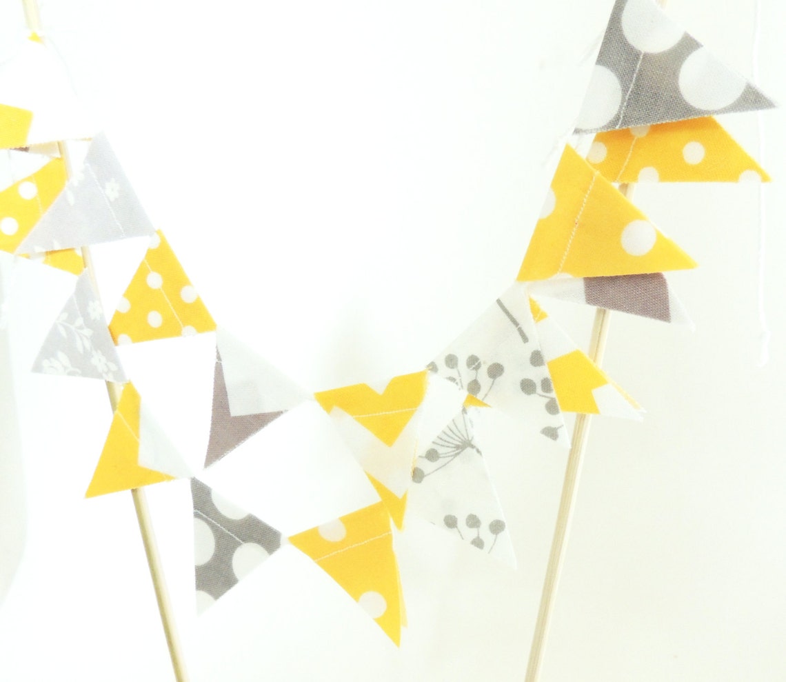 Banner, Bunting, Pennant Fabric Flags, Modern Yellow, Grey Polka Dot ...