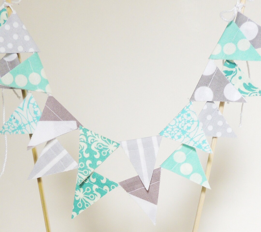 Cake Topper Banner, Party Cake Bunting, Fabric Pennant Flags, Wedding ...