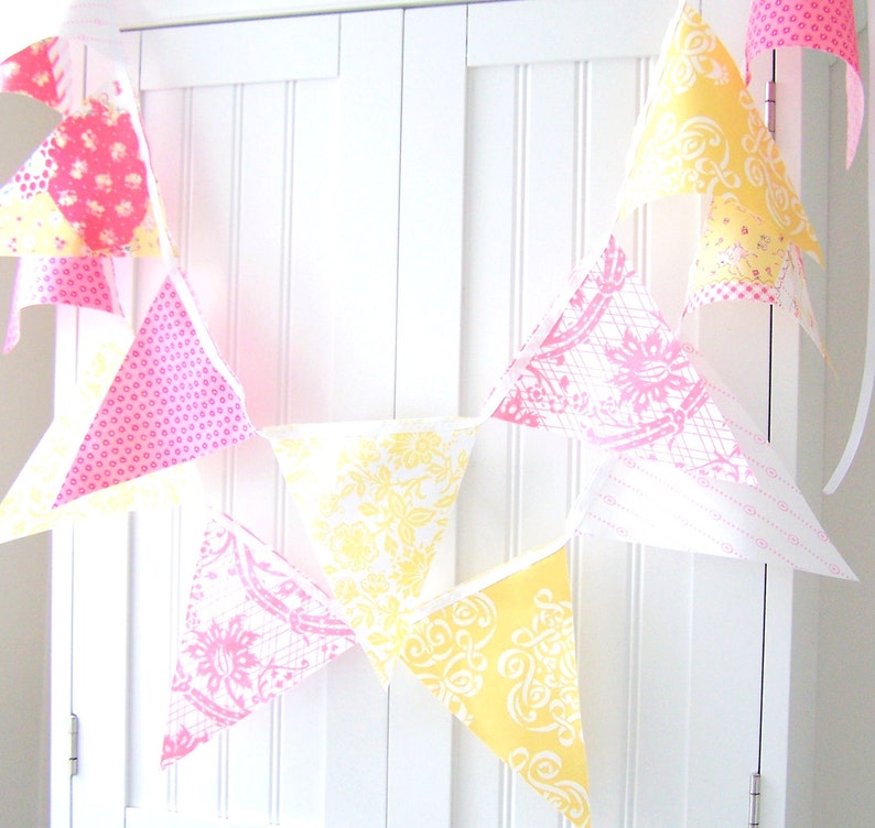 Shabby Chic Banner, Bunting, Fabric Pennant Flags, Baby Girl Nursery ...