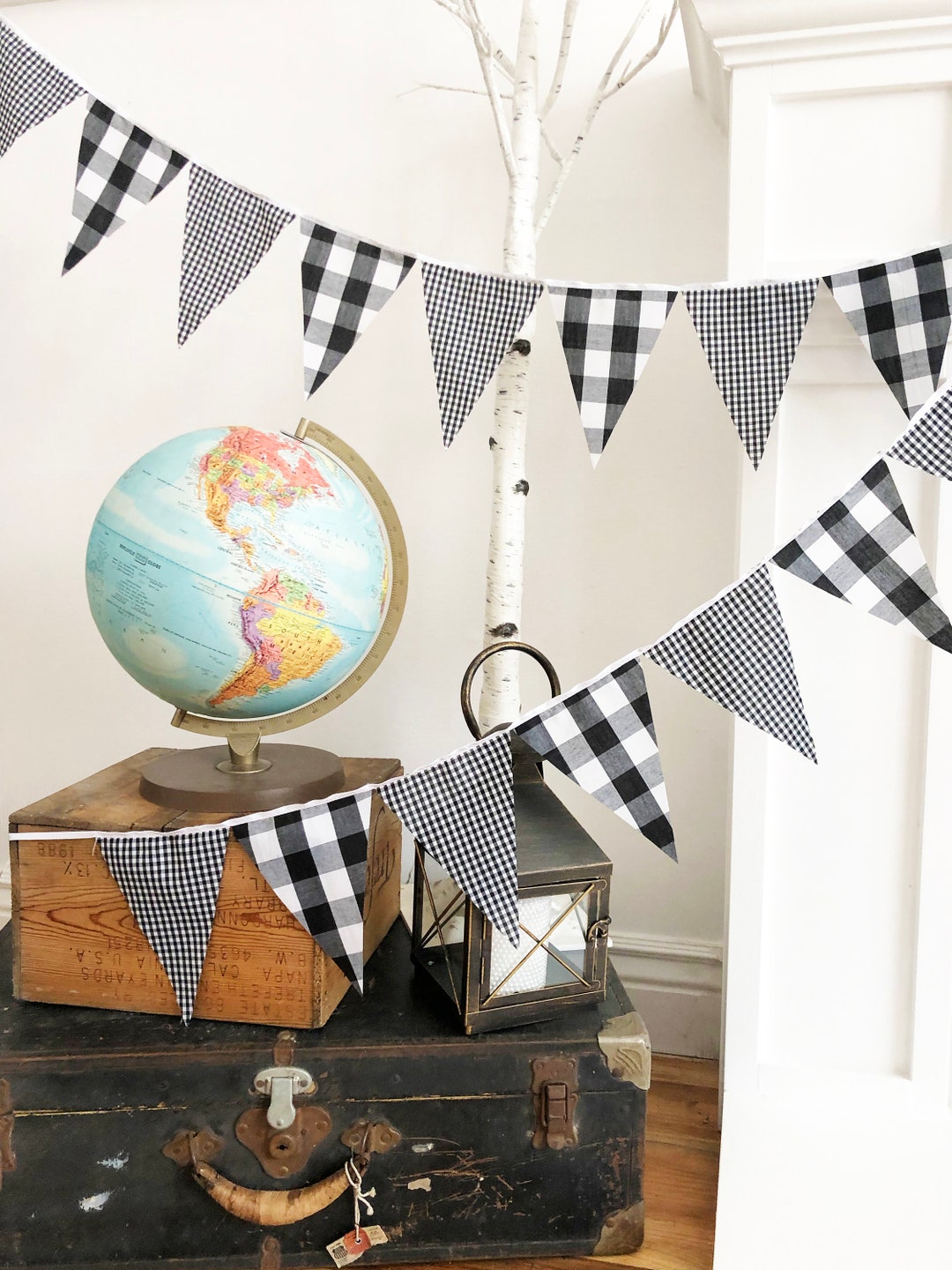 Gingham Banner, Bunting, Fabric Pennant Garland Flags, Baby Shower ...