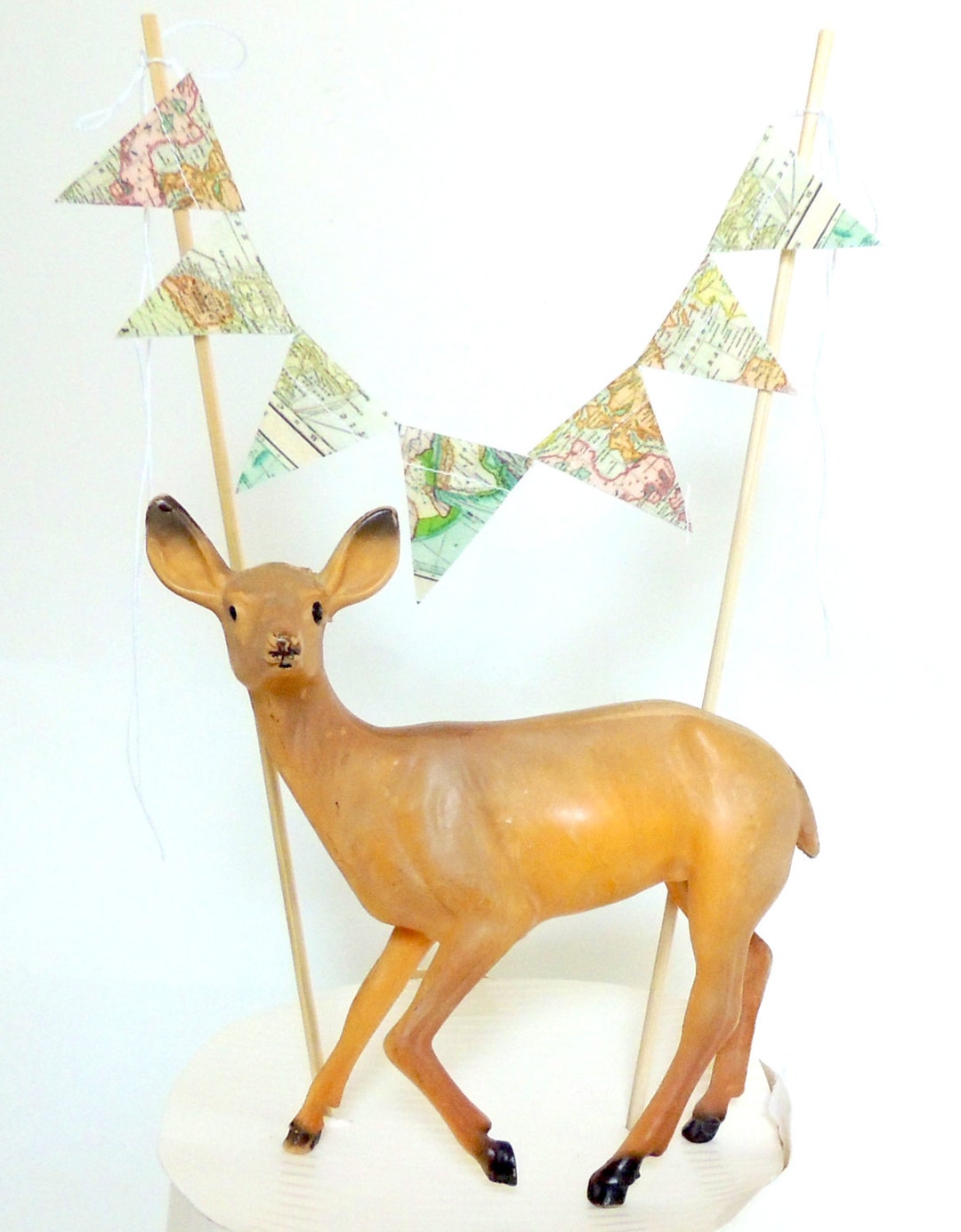 Map Cake Banner Bunting, Vintage World Map, Fabric Pennant Flags, Cake ...