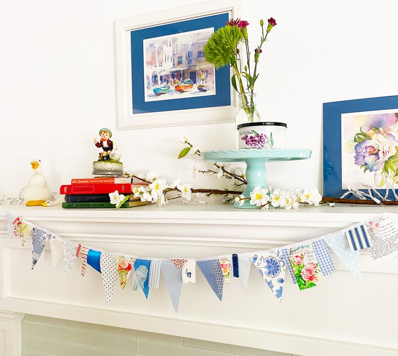 Vintage Blues Birds and Blossoms Bunting Banner Shabby Chic - Etsy