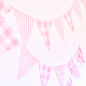 Pink Gingham Party Banner, Bunting, Pennant Flags, Vintage Gingham ...
