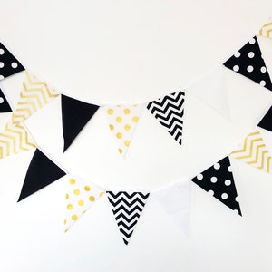 Metallic Gold, Black, White, Fabric Banner Bunting, Pennant Flags ...