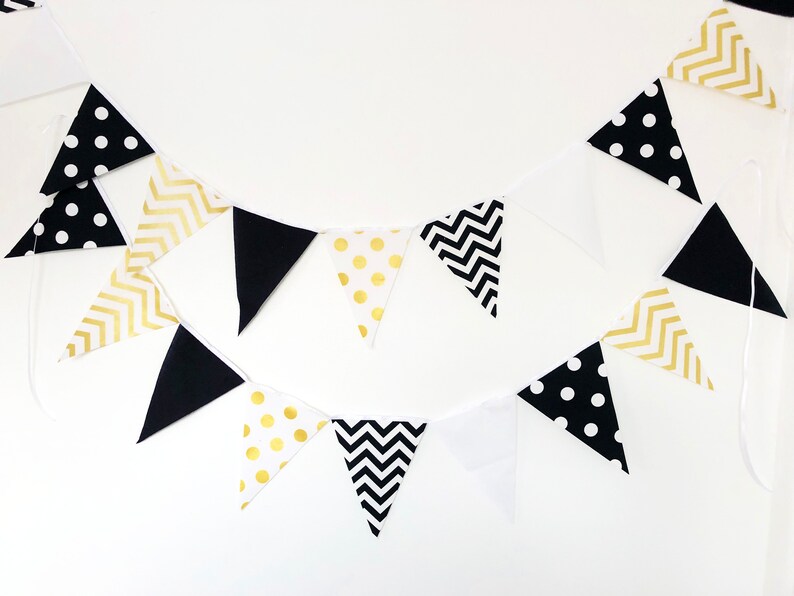 Metallic Gold Black White Fabric Banner Bunting Pennant | Etsy