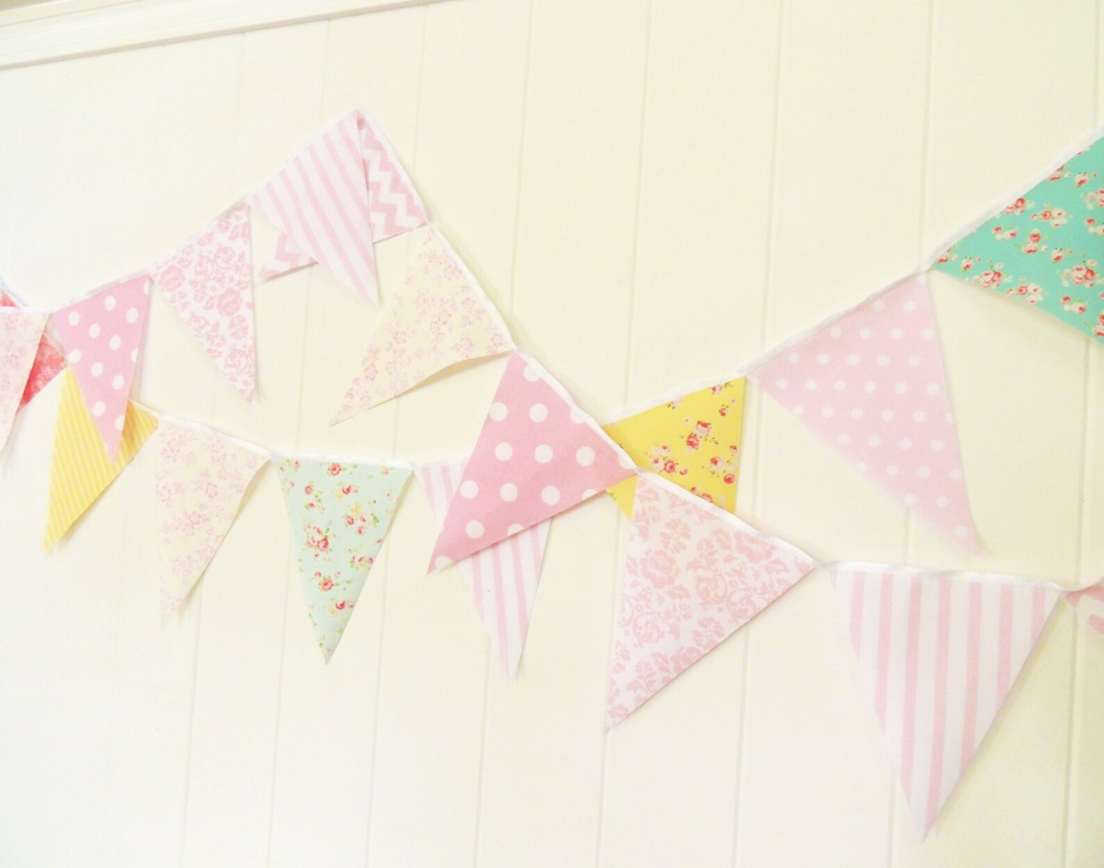 Shabby Chic Fabric Banner, Bunting, Garland Pennant Flags, Pink ...