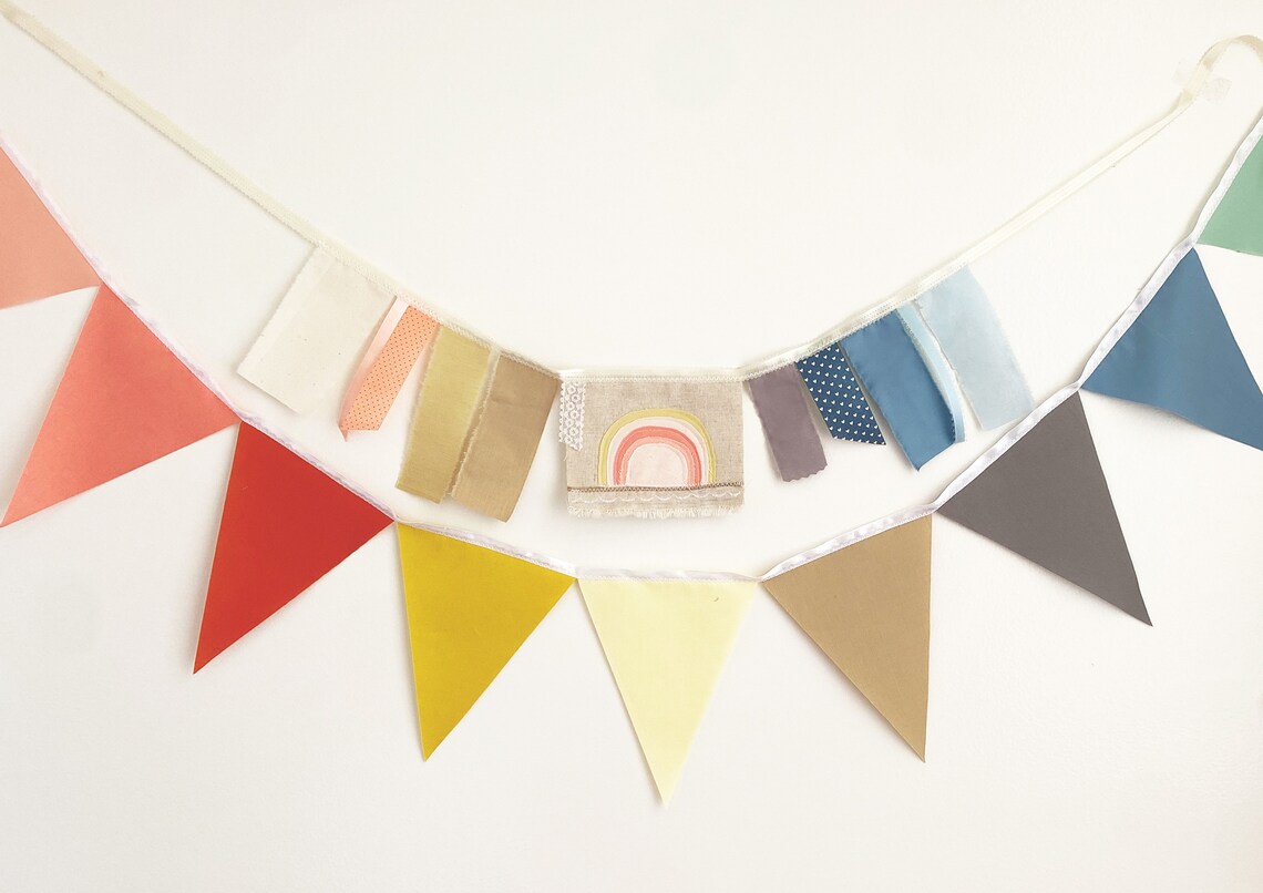 Neutral Rainbow Garland Flag Bunting Ombre Rainbow Color | Etsy