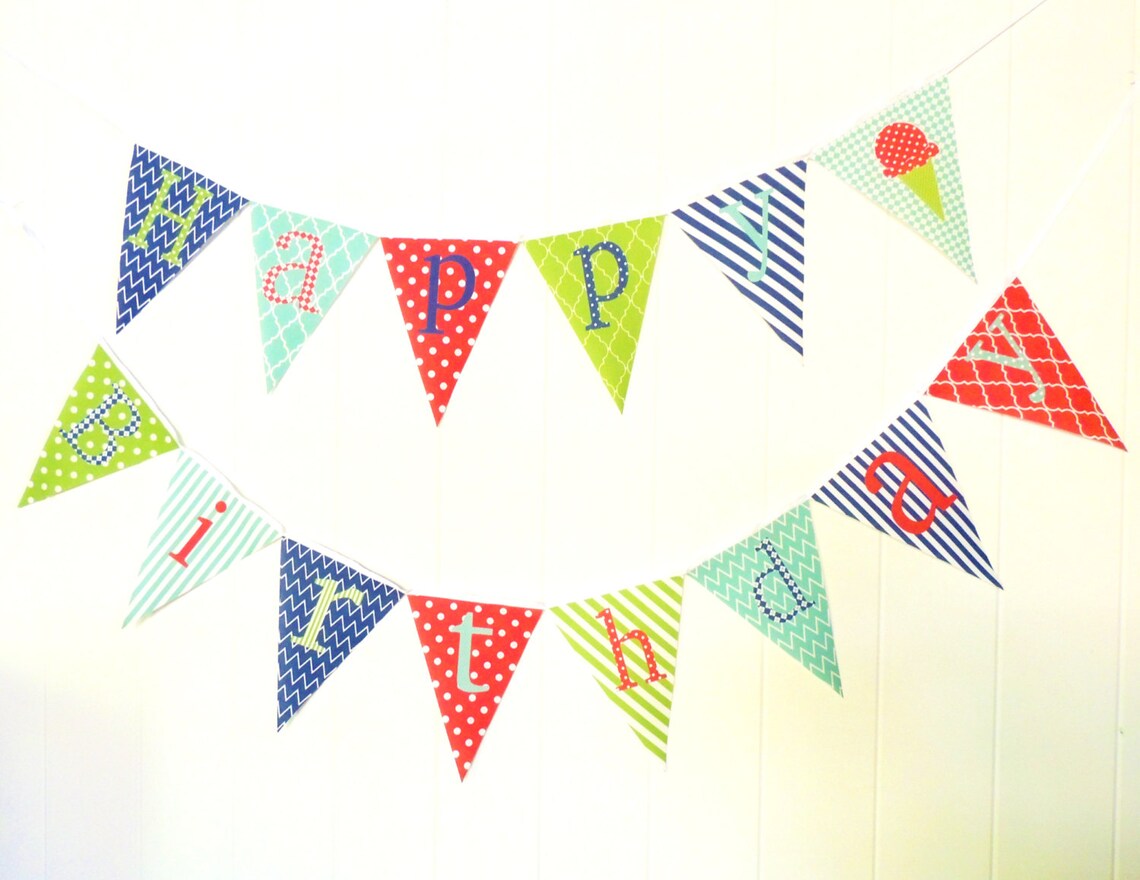Happy Birthday Bunting Happy Birthday Banner Fabric Pennant | Etsy