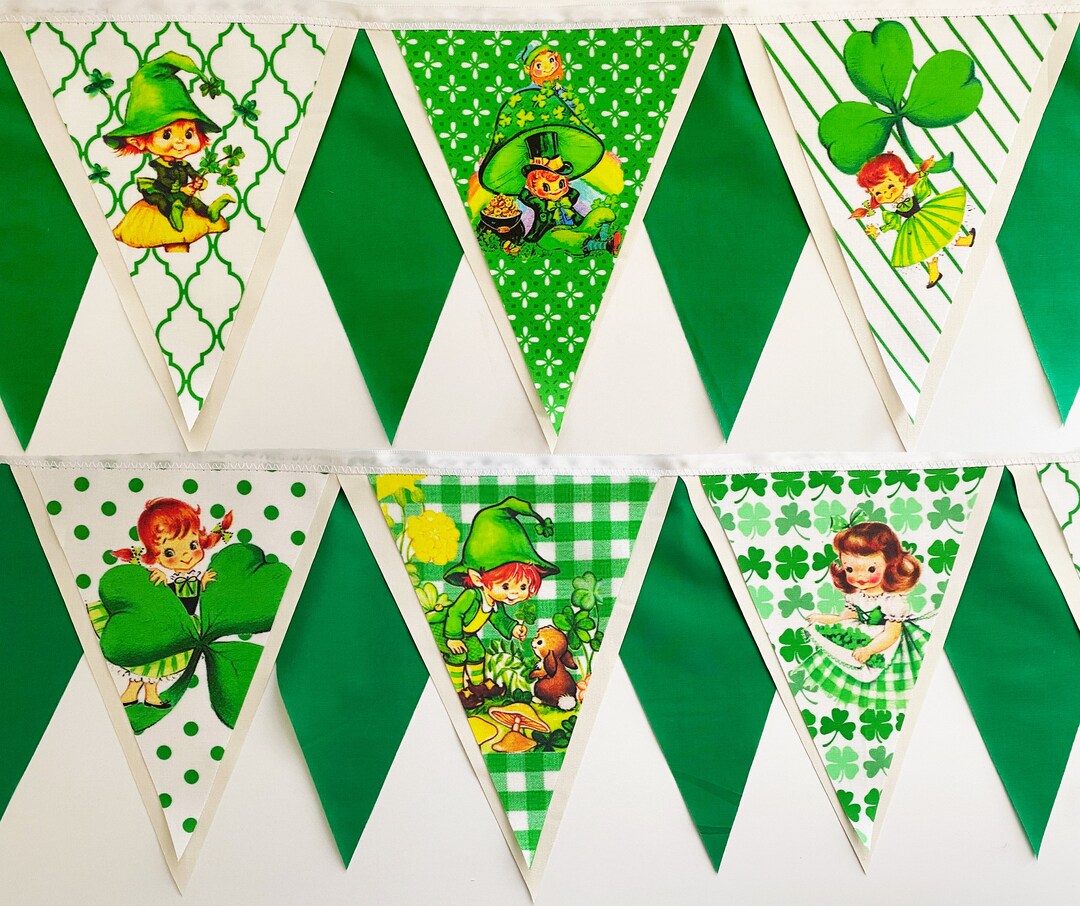 Retro St Patrick's Day Bunting Banner, Leprechaun Decor, Vintage Green ...