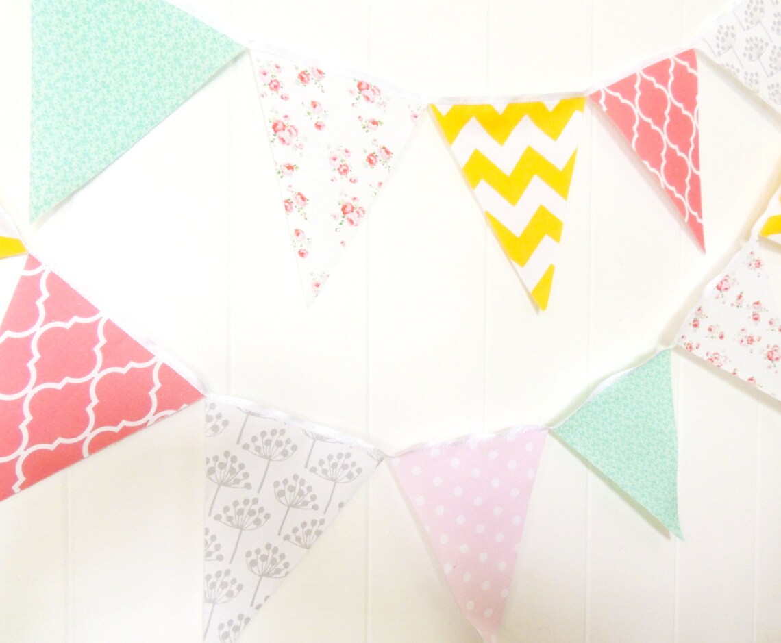 Fabric Banner Bunting Pennant Flags Garland Turquoise | Etsy