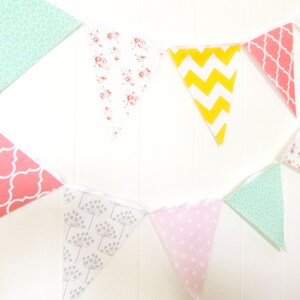 Fabric Banner, Bunting, Pennant Flags, Garland Turquoise, Pink, Grey ...
