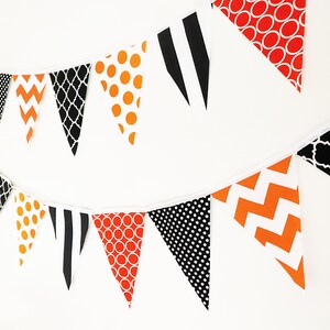 Banner Bunting, Fabric Pennant Flags, Orange, Black, Chevron, Polka Dot ...