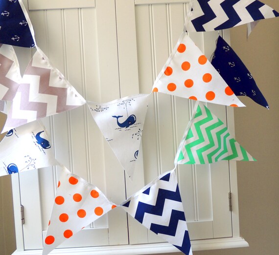 Items similar to Nautical Fabric Banner, Bunting Cotton Pennant Flags ...