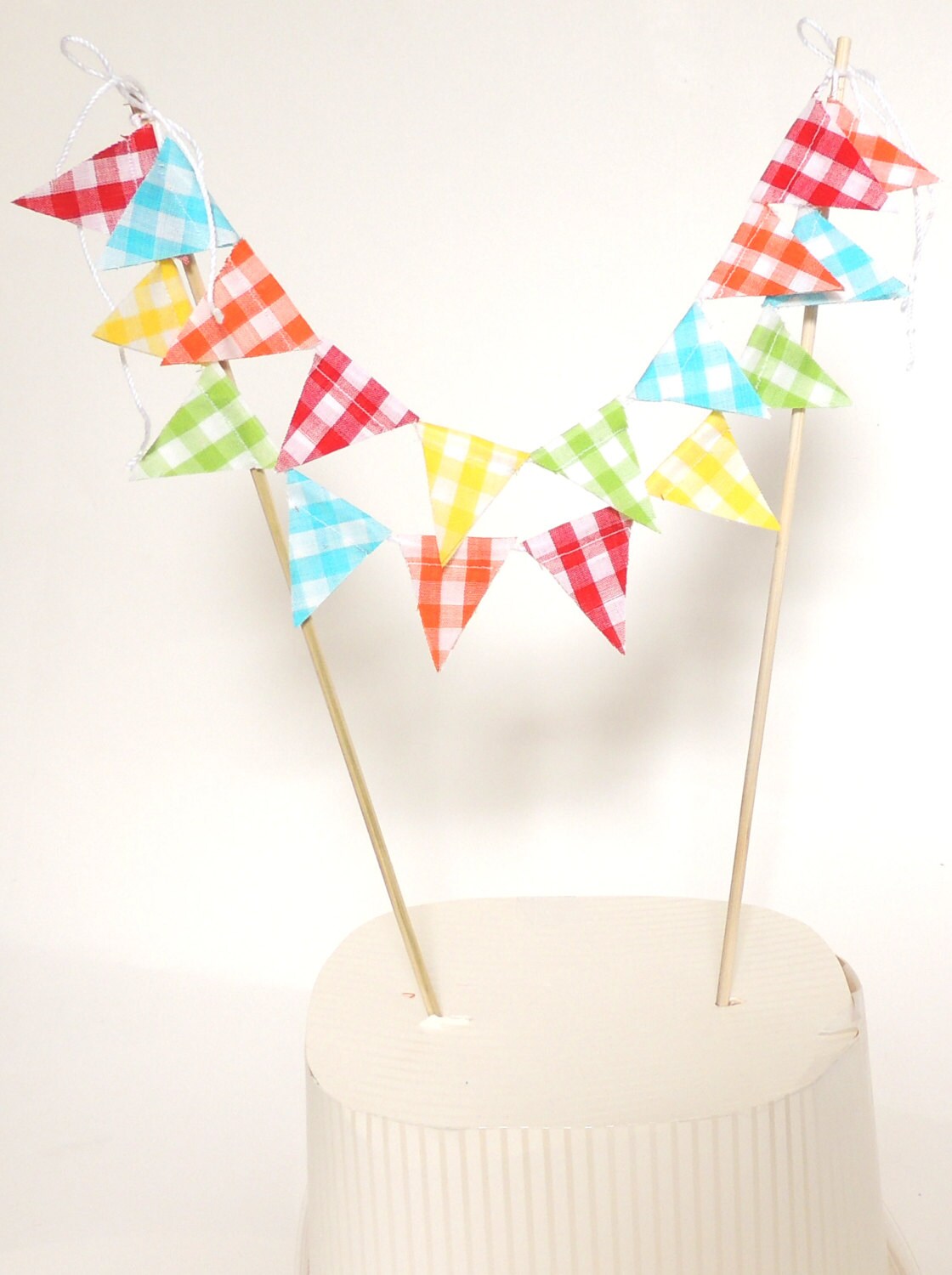 Gingham Banner Bunting Fabric Pennant Flags Lime Blue | Etsy