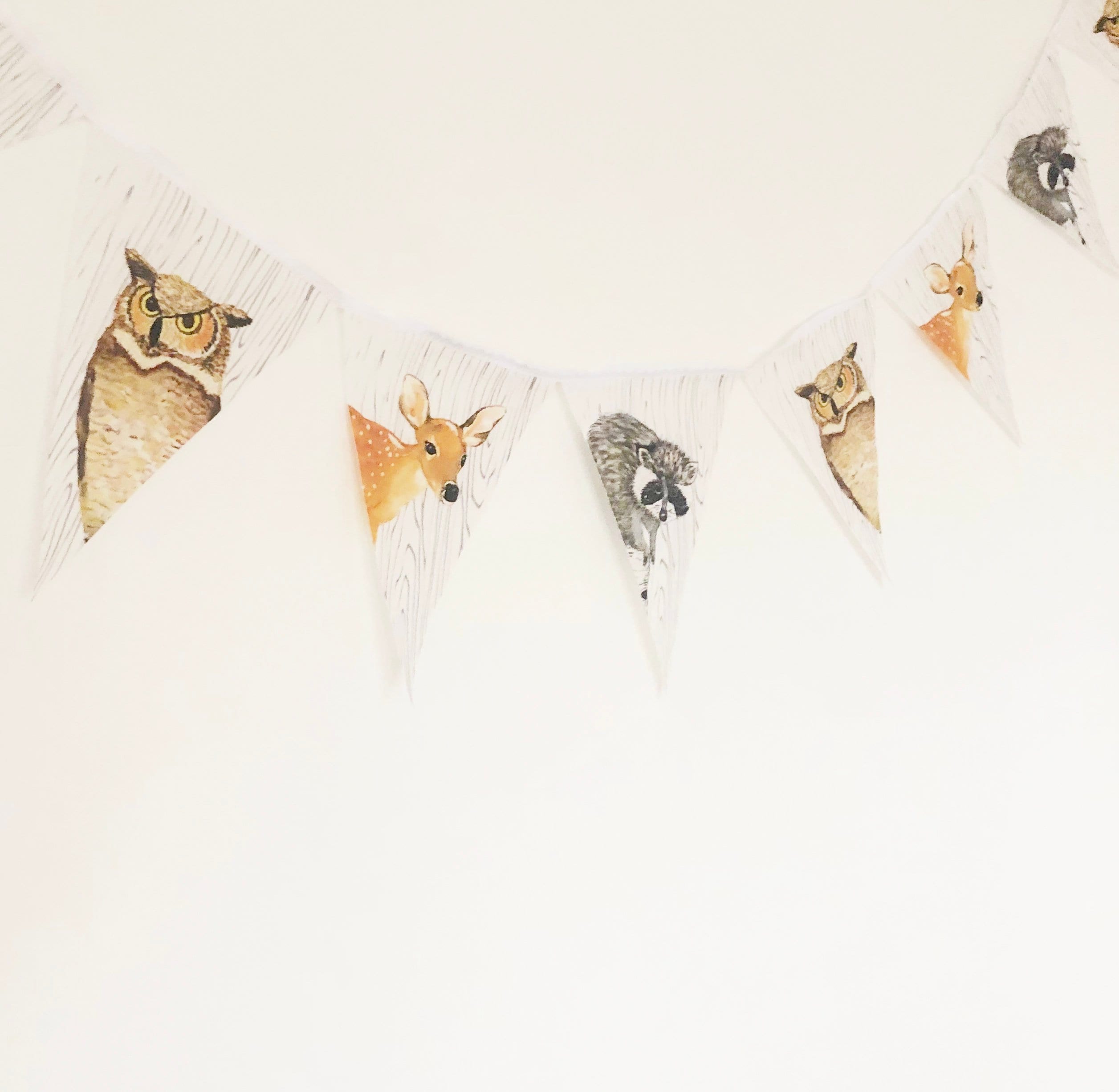 Woodland Animal Banner Fabric Garland Flags Watercolor Decor | Etsy