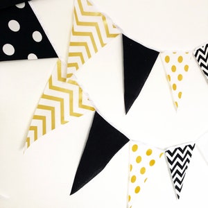Metallic Gold, Black, White, Fabric Banner Bunting, Pennant Flags ...
