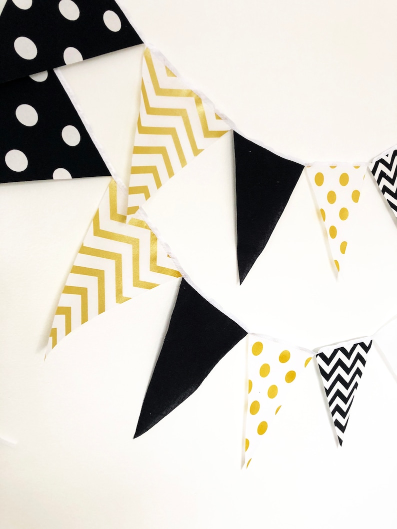 Metallic Gold Black White Fabric Banner Bunting Pennant | Etsy