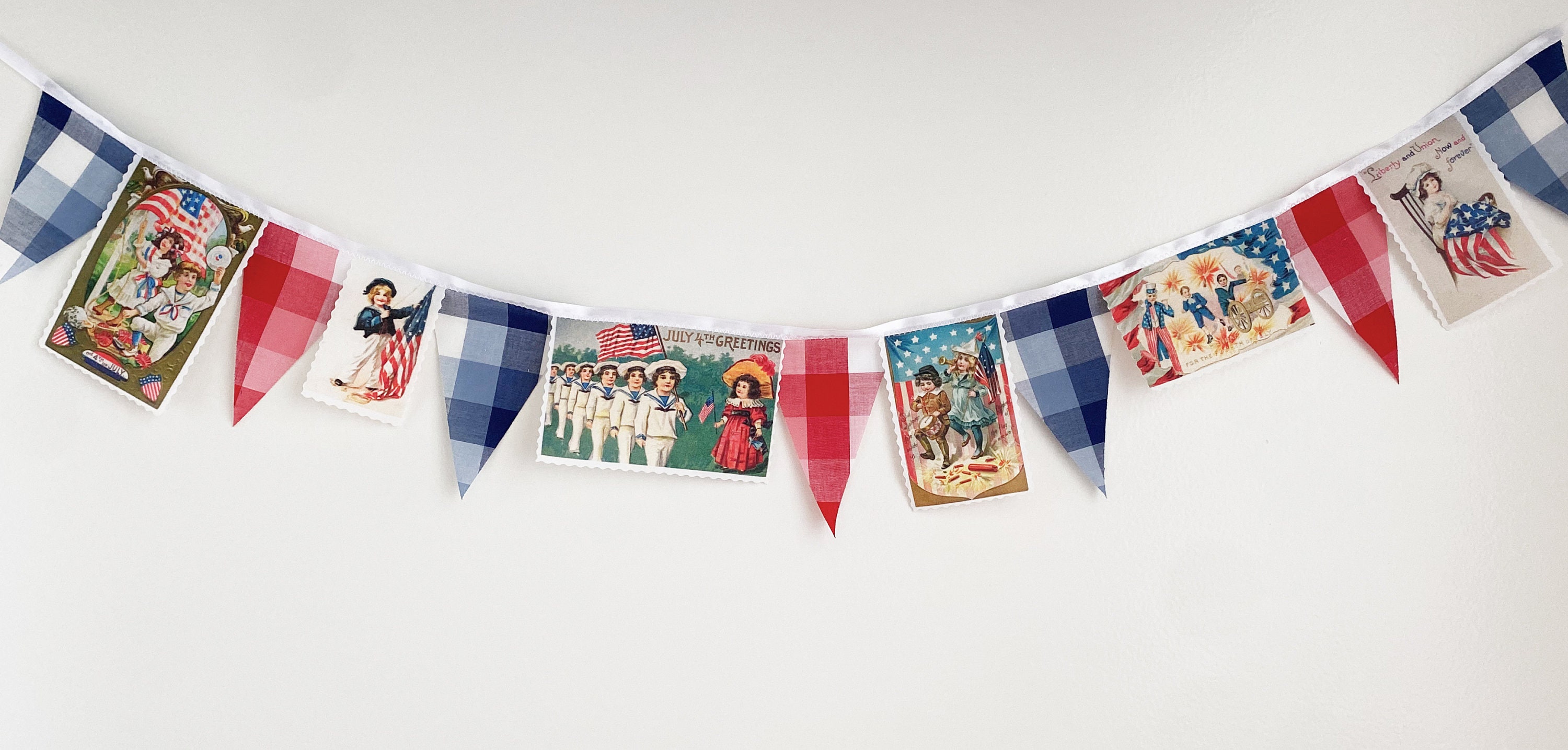 Vintage 4th of July Picnic Gingham Banner Bunting Fabric | Etsy