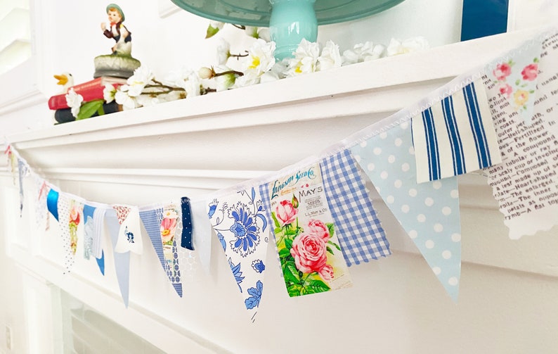 Vintage Blues Birds and Blossoms Bunting Banner Shabby Chic - Etsy