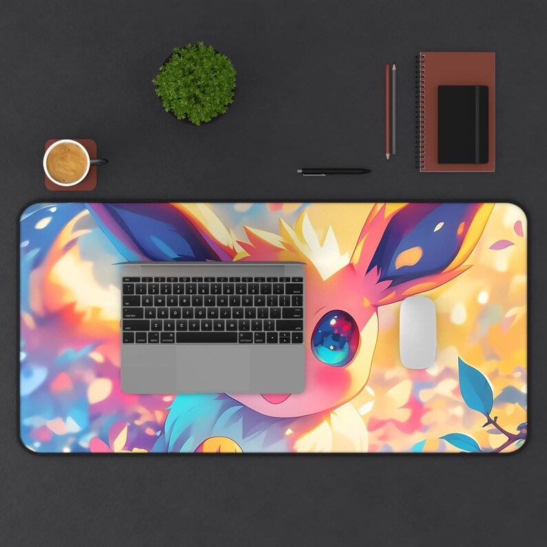 Adorable Eevee Desk Mat, Kawaii Vibrant Desk Decor, Mouse Pad, Desk ...
