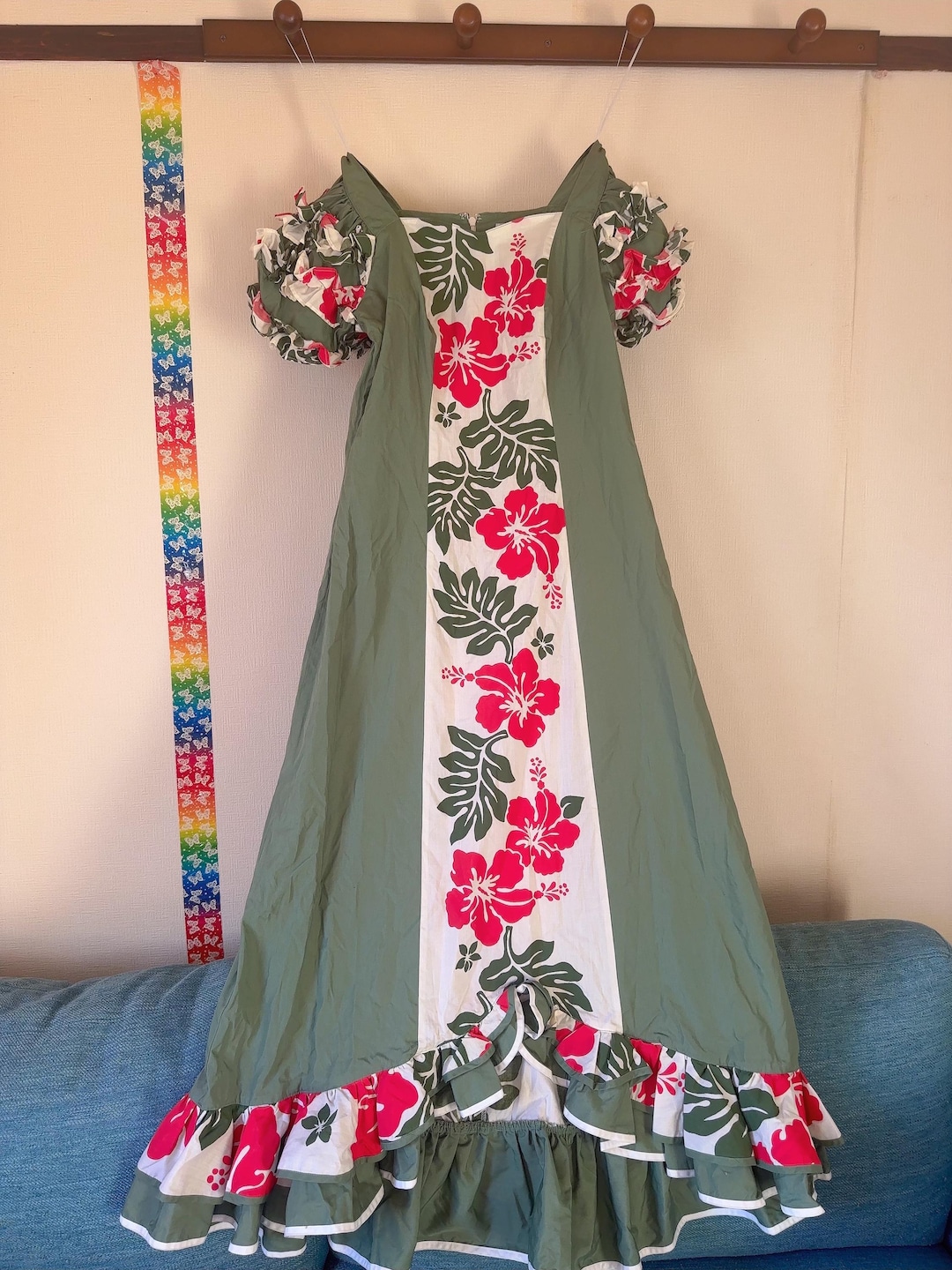 Vintage Hawaiian Muumuu Dress | Elegant Green Floral Maxi Gown With ...