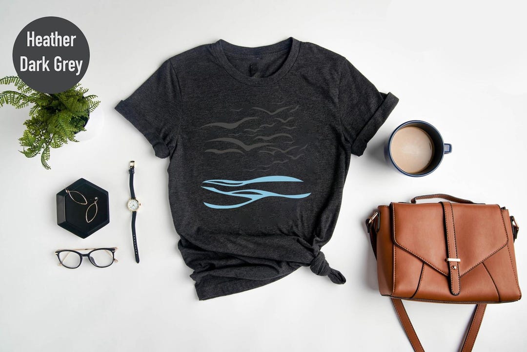 Minimalist Flying Birds T-shirt: Coastal Beach Scene Heather Maroon Tee ...