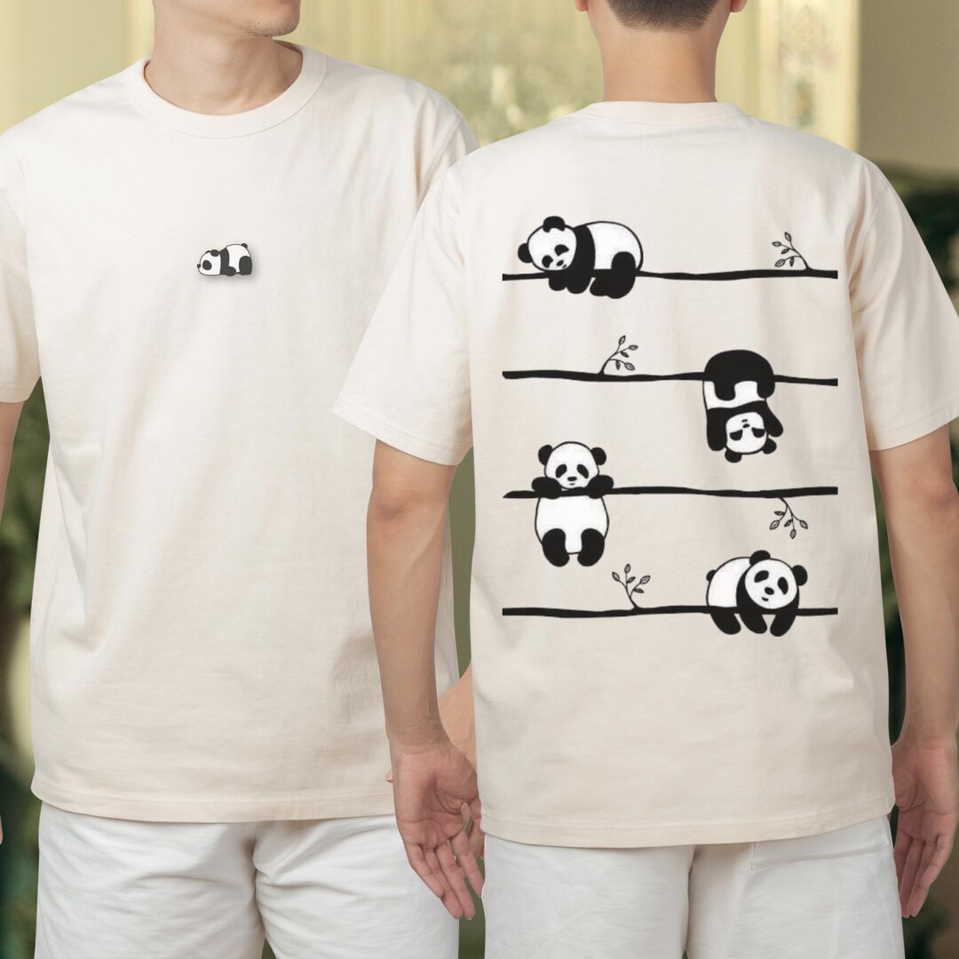 Cute Panda T-shirt - Kawaii Panda Front & Back Design, Unisex Cotton ...