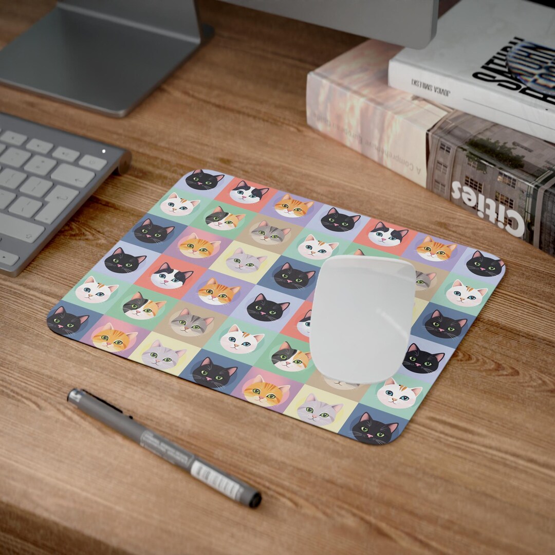 Colourful Checkerboard Cat Mouse Pad | Cute Kawaii Desk Mat | Vibrant ...