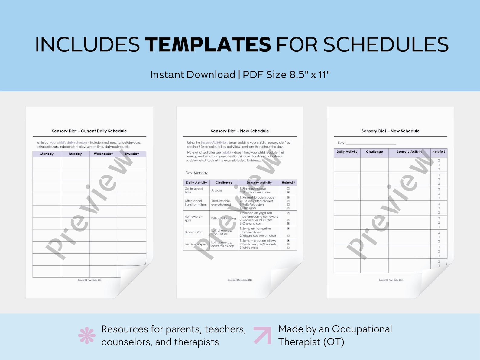 Sensory Diet Handout: Autism, ADHD, Occupational Therapy (PDF Download ...