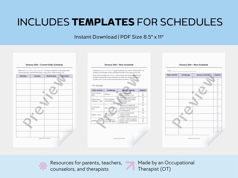 Sensory Diet Handout: Autism, ADHD, Occupational Therapy (PDF Download ...
