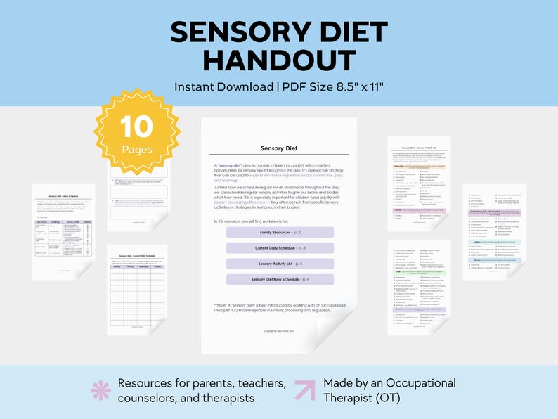 Sensory Diet Handout: Autism, ADHD, Occupational Therapy (PDF Download ...