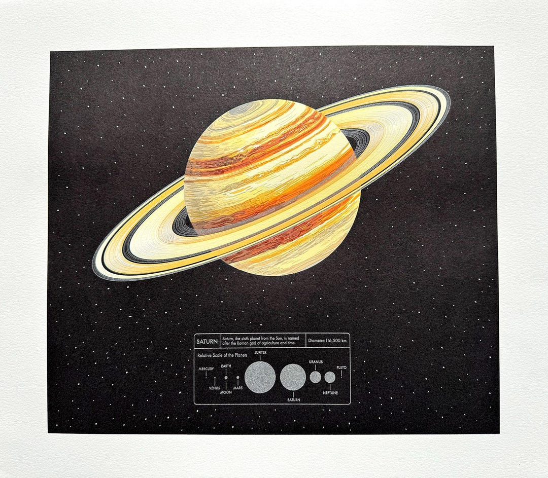 Letterpress Saturn Print From the Planetary Series - Etsy