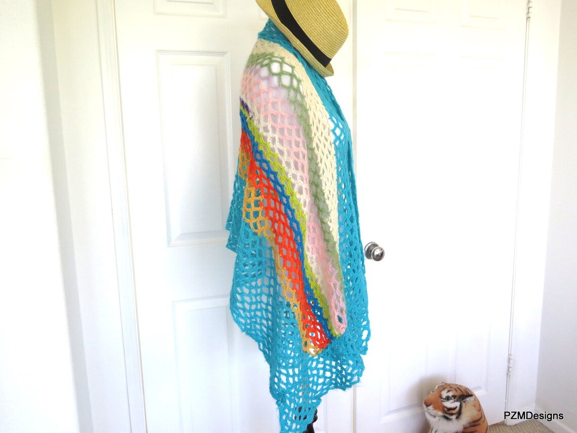 Colorful Fishnet Crochet Shawl Lightweight Hippie Shawl | Etsy