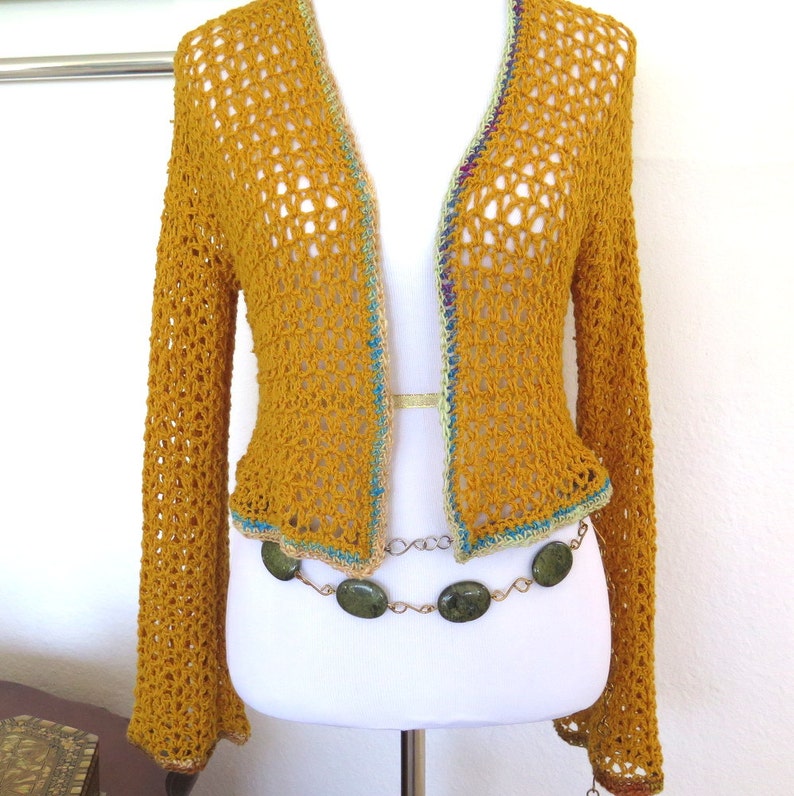 Gold Crochet Jacket Cardigan Summer Knit Sweater - Etsy