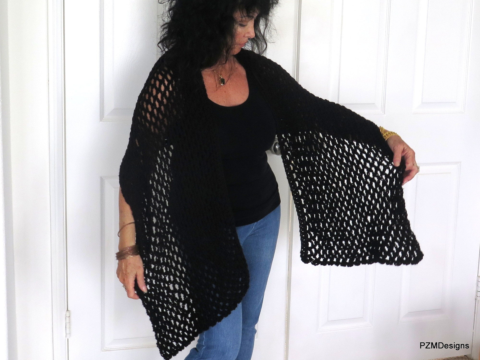 Black Fishnet Crochet Shawl Black Evening Wrap Gift for Her - Etsy