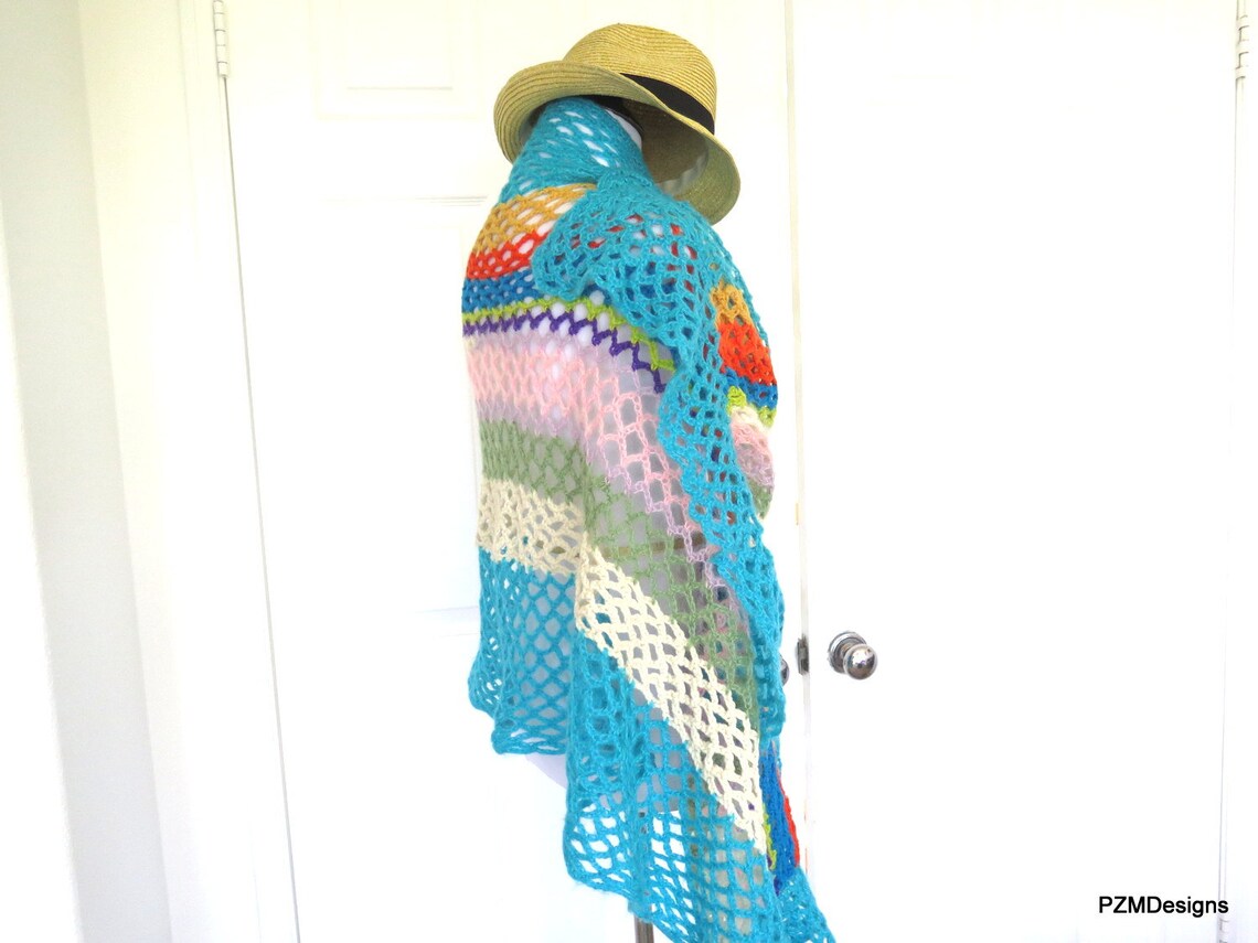 Colorful Fishnet Crochet Shawl Lightweight Hippie Shawl | Etsy
