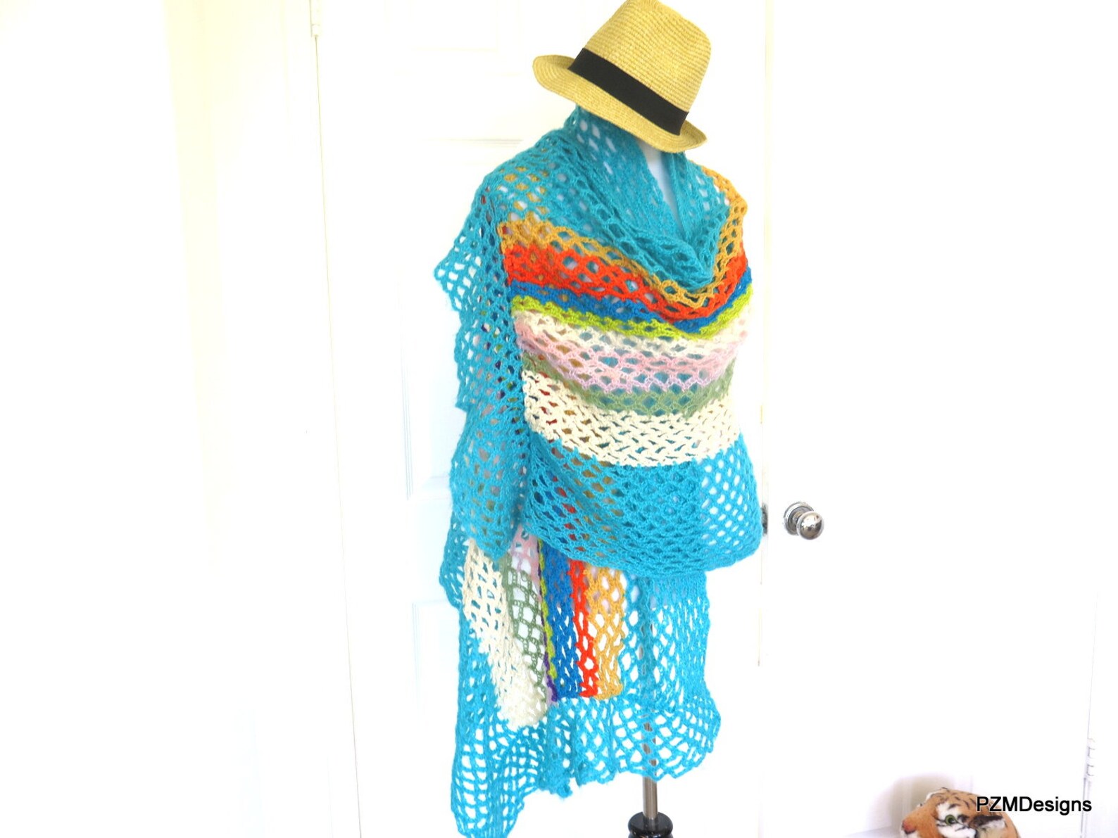 Colorful Fishnet Crochet Shawl Lightweight Hippie Shawl | Etsy