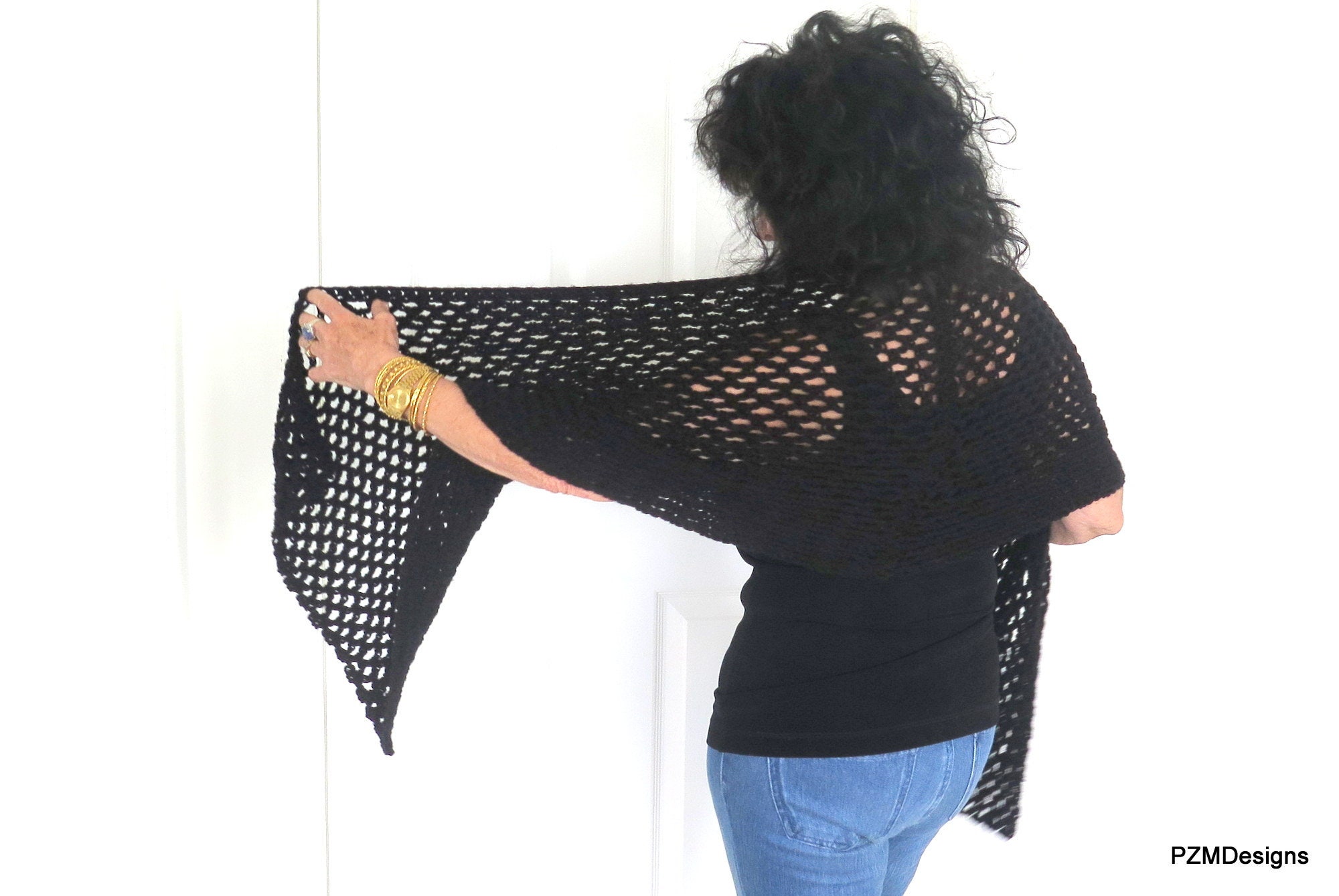 Black Fishnet Crochet Shawl Black Evening Wrap Gift for Her - Etsy