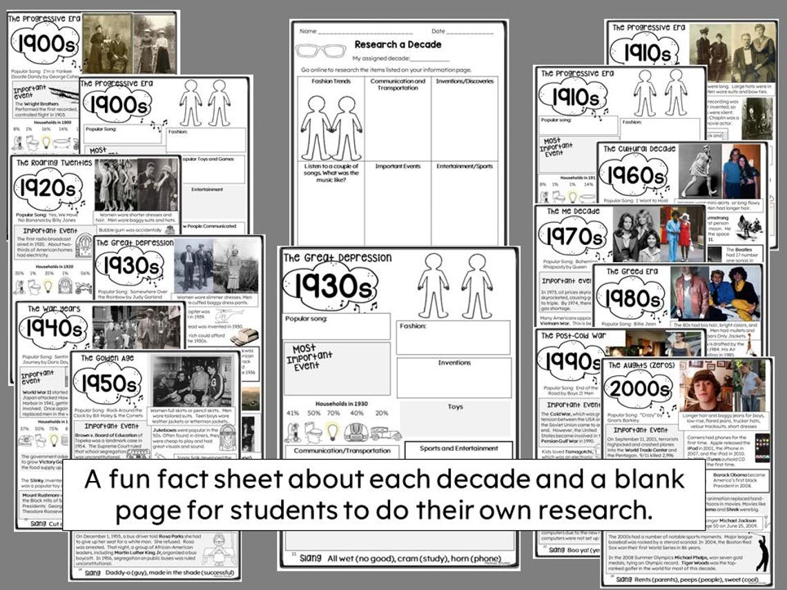 Research a Decade 20th Century Grades 3-5 - Etsy