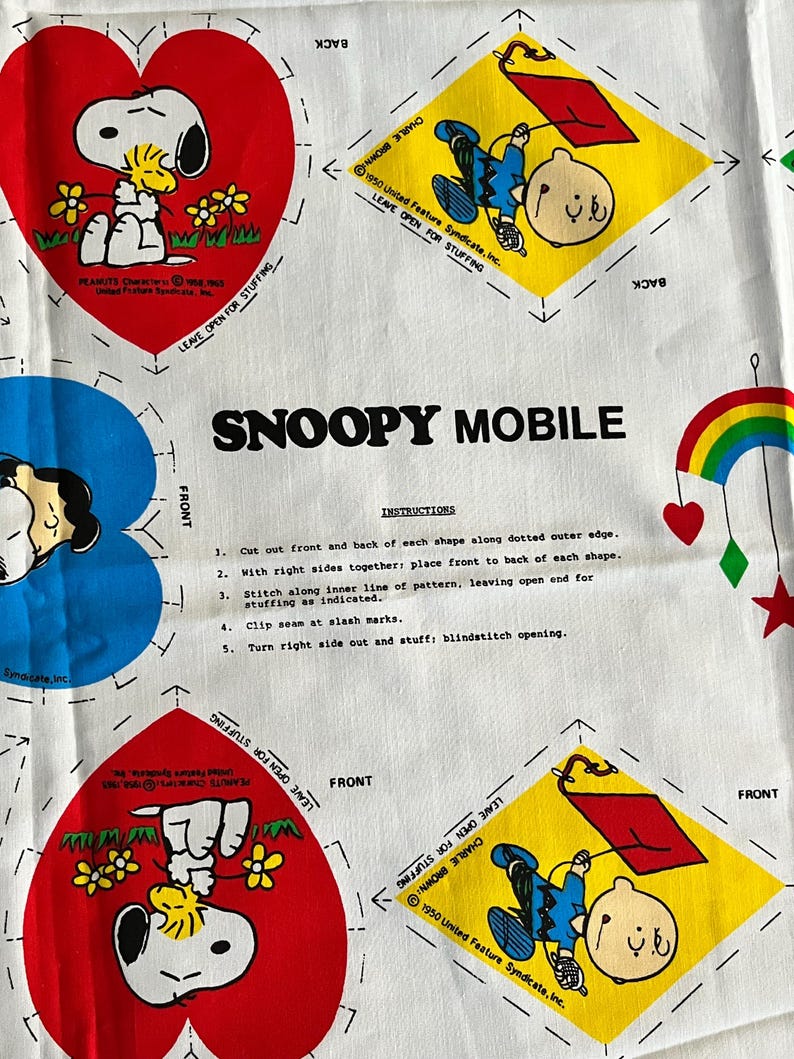 Snoopy Charlie Brown Peanuts Linus Lucy Sally Mobile Fabric Panel ...