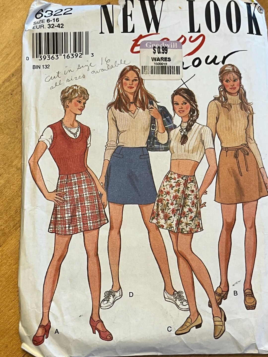 New Look Easy Wrap Mini Skirt Sewing Easy Pattern 6322, Size 6, 8, 10 ...