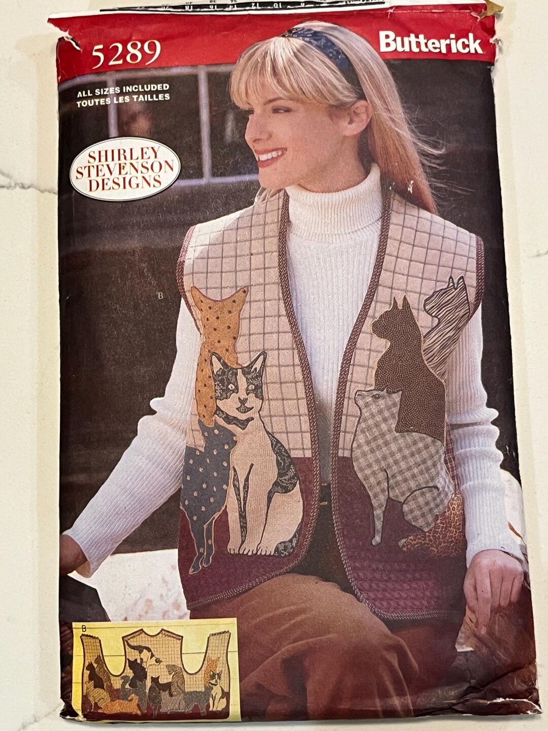 Sewing Pattern Butterick 5289 One Piece Vest With Cat Appliqué Basic ...