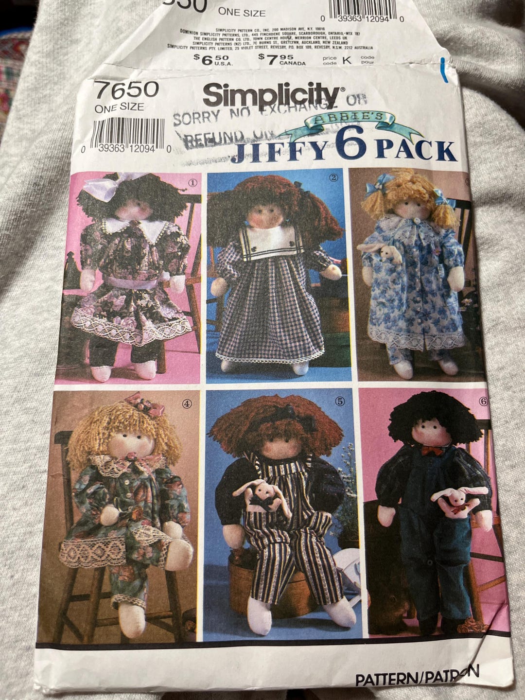 Brand New Simplicity 7650 Doll Pattern UNCUT Stuffed Doll and Clothes ...