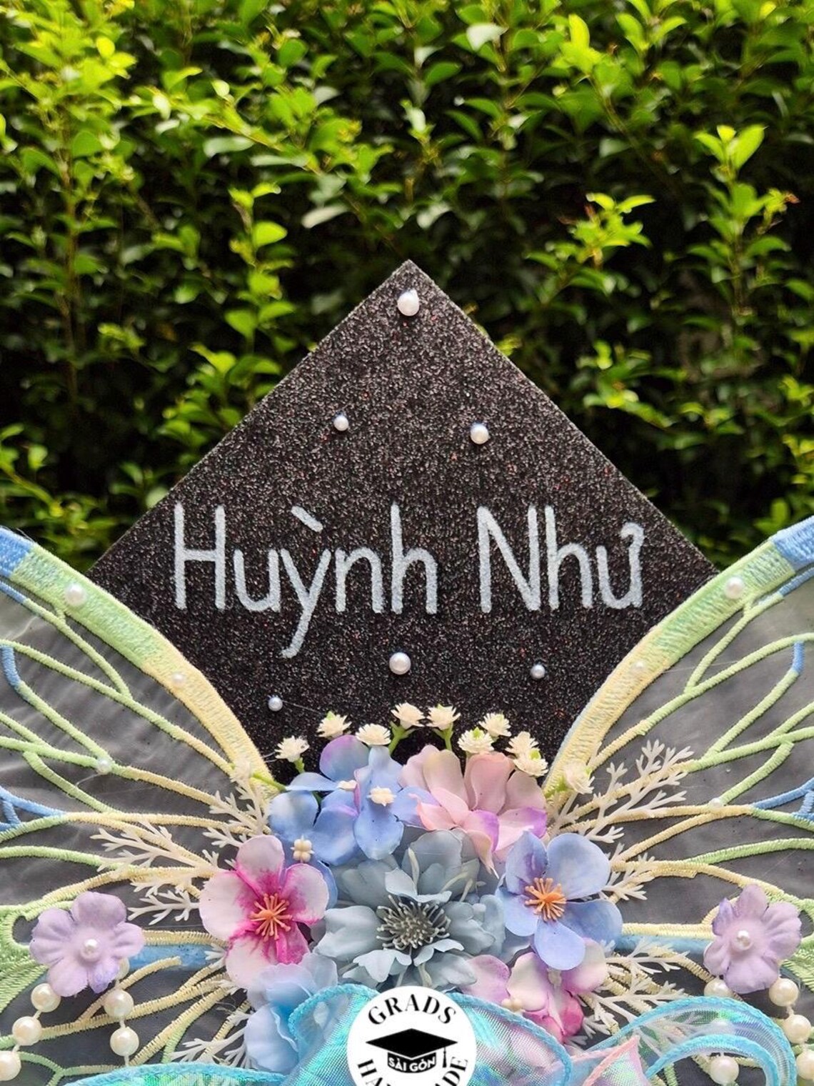 Custom Butterfly Wings Graduation Cap Topper With Pastel Flowers ...